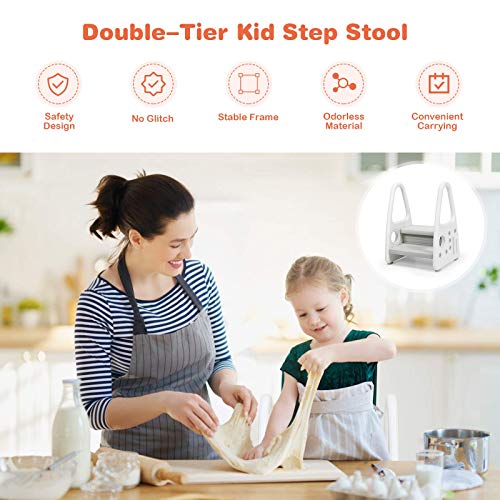 Costzon Kids Step Stool, Toddler Step Ladder for Toilet Potty Training, Kitchen Counter, Bathroom, Two Step Learning Tower w/Non-Slip Design, Safety Handles, 200 Lbs Weight Capacity (Grey)
