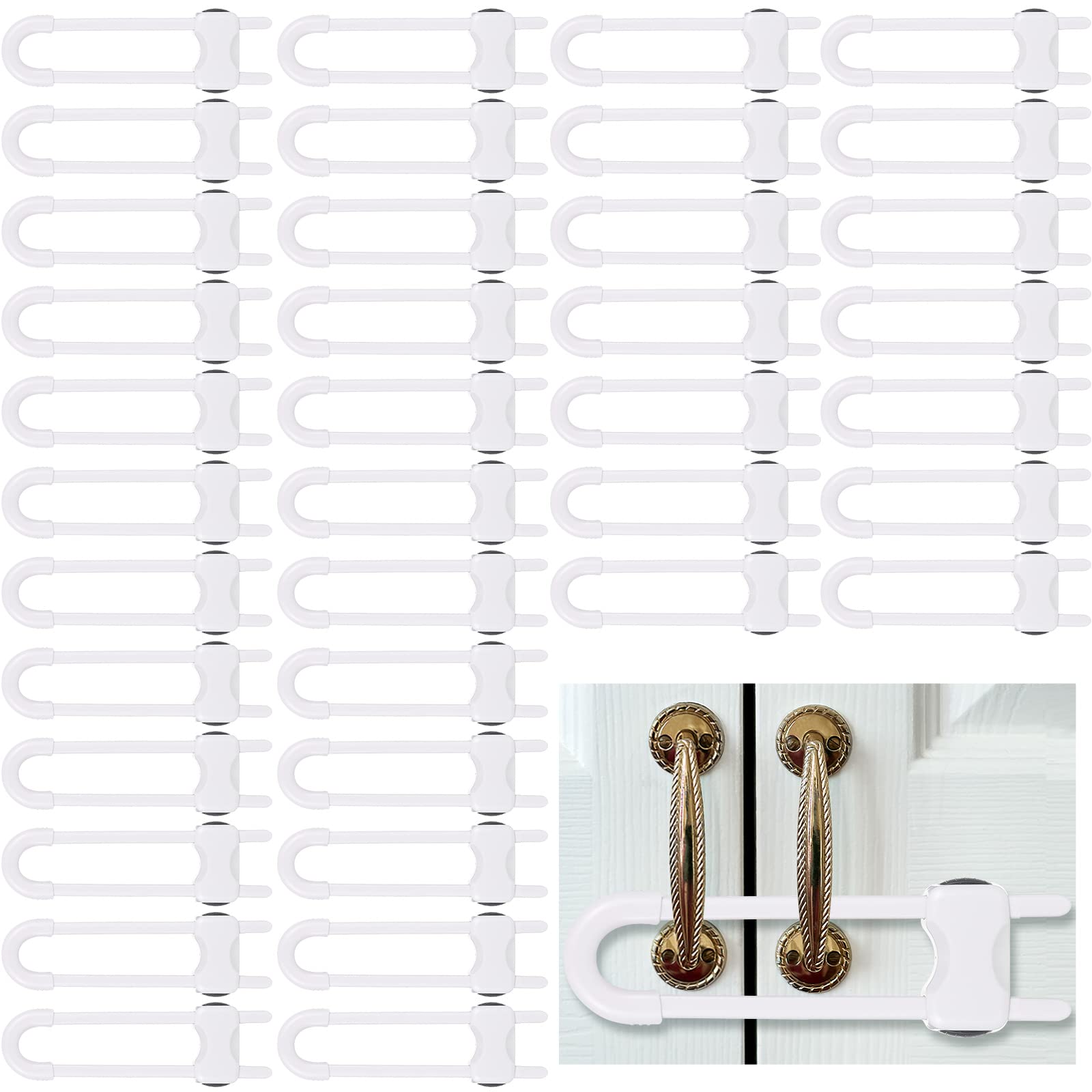 60 Pieces Child Locks Baby Proofing Cabinets Locks Adjustable Safety U Shaped Child Proof Cabinet Latches Locks for Knob Handle Kitchen Storage Door Cupboard Closet Dresser, White