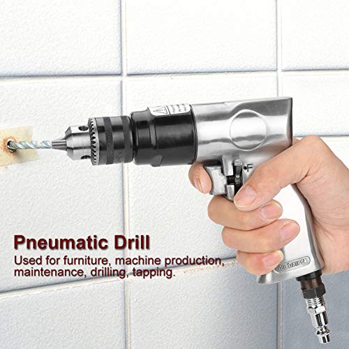 Air Drill 3/8,3/8Pneumatic Drill, 1700rpm 10mm High-speed CW/CCW Reversible Air Drill Pneumatic Drilling Tool for Furniture, Hardware, Machinery Production