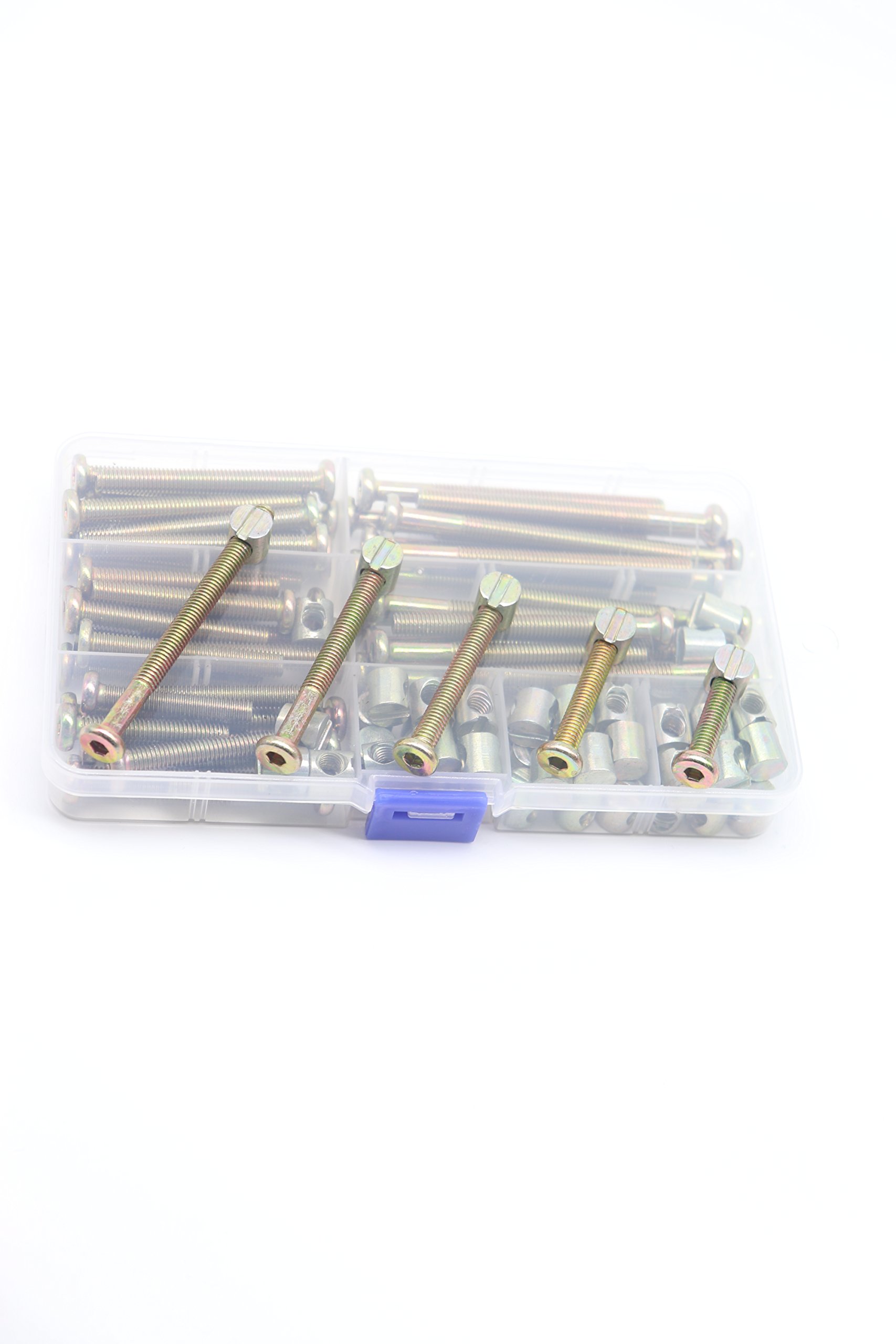 Crib/Bunk Bed Screws Replacement Parts, binifiMux 100pcs M6 x 35mm/ 45mm/ 55mm/ 65mm/ 75mm Hex Drive Socket Cap Bolts Barrel Nuts Assortment Kit for Delta Dream on me Cribs