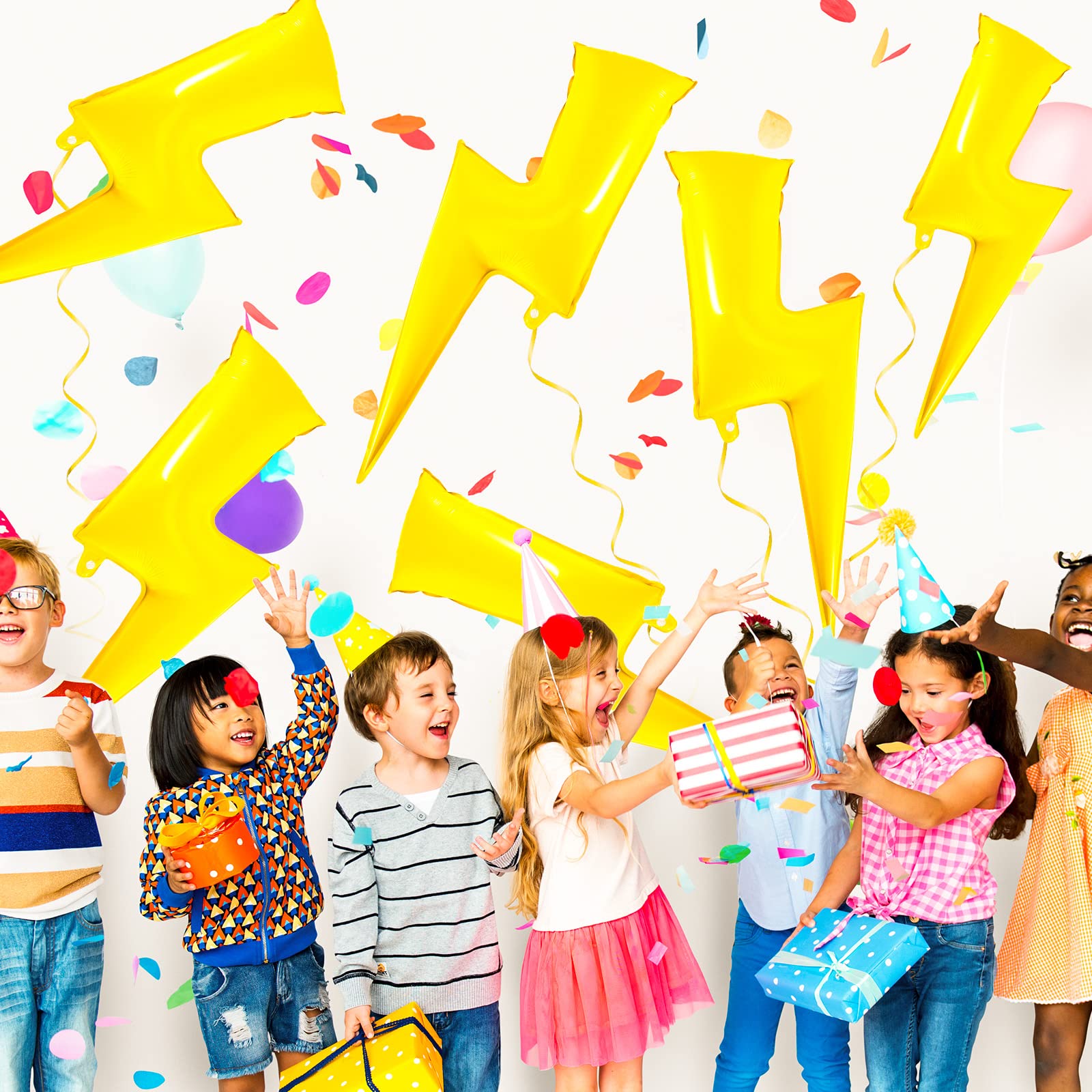 4 Pcs 45 Inch Yellow Lightning Bolt Foil Party Balloons Large Flash Balloons Yellow Balloons Foil Lightning Bolt Shape Balloons for Birthday Wedding Decorations