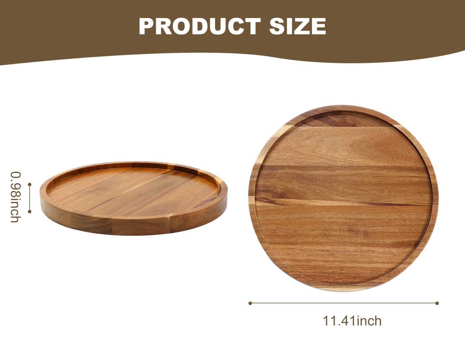 Acacia Round Wood Decorative Tray for Home Decor,Wooden Serving Tray,Candle Tray,Perfume Tray,Coffee Table Trays (11.5 inch, Natural)