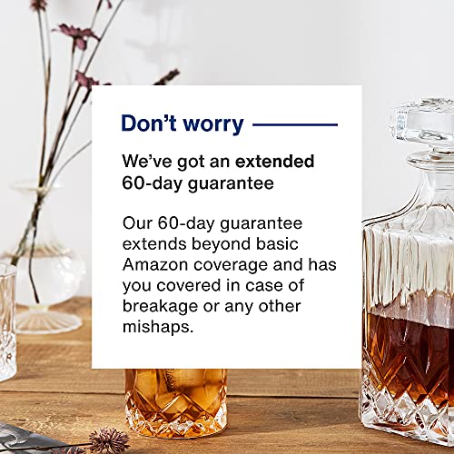 GoodGlassware Whiskey Decanter and Glasses (5 Piece Set) – Elegant Liquor Carafe with Ornate Solid Glass Stopper and 4 Matching Whisky Tumblers - Lead-Free and Dishwasher Safe Transparent