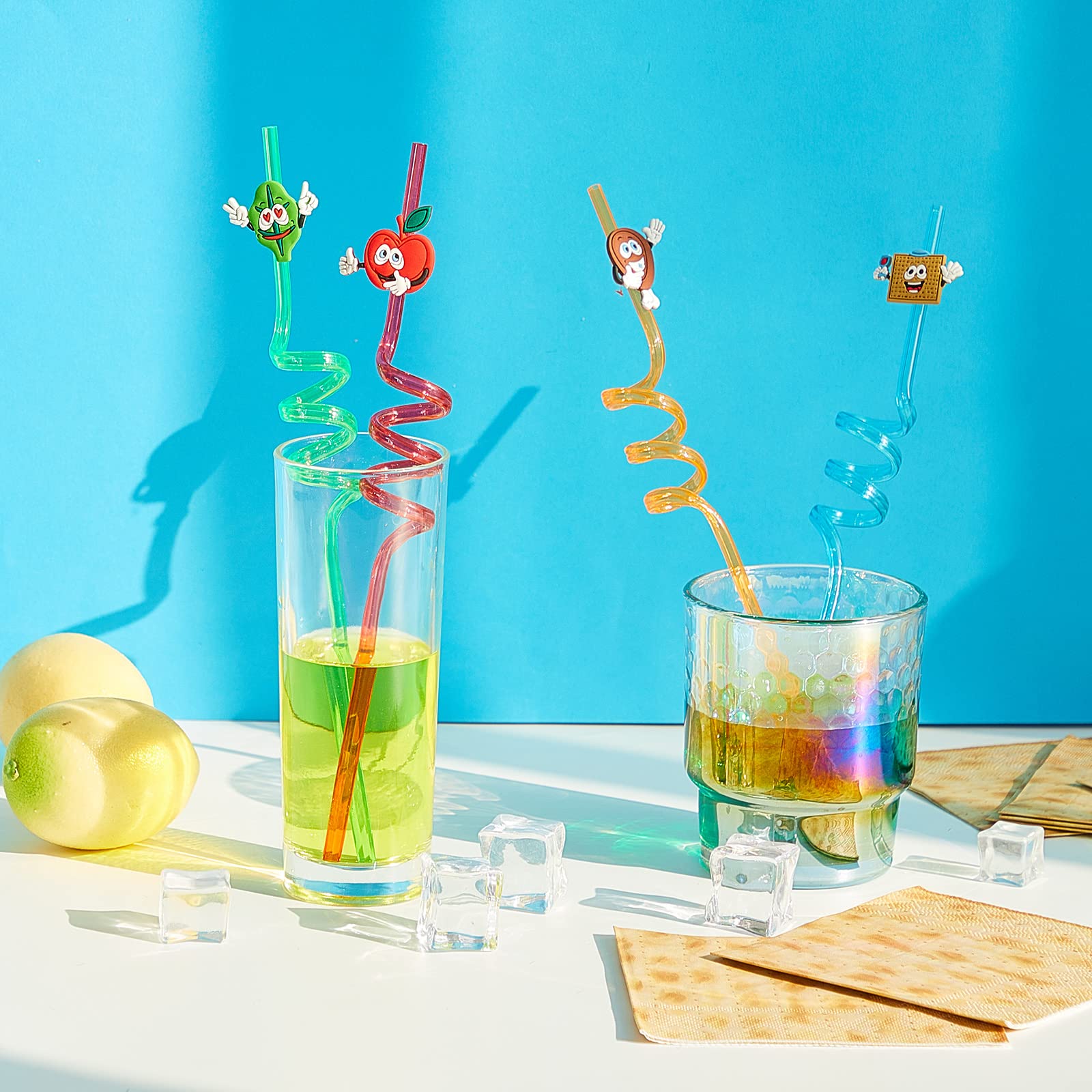 24 Pieces Passover Straws Passover Toys Reusable Matzah Wine Cup Designs Holiday Straws Pesach Sipping Straws Drinking Straws for Pesach Passover Seder Table Decorations