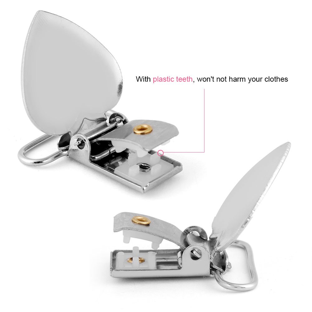 Pssopp Suspender Clips, 10Pcs Heart Suspender Clips Baby Teething Toys Silver Blankets Clips Heart Shaped Suspender Braces Clips Holder