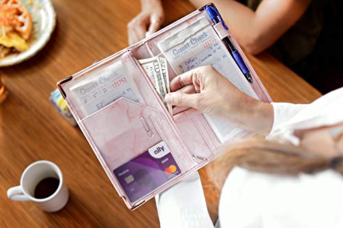 Sonic Server Marble Style Deluxe Server Book for Restaurant Waiter Waitress Waitstaff | Millennial Pink | 9 Pockets Includes Zipper Pouch with Pen Holder | Holds Guest Checks, Money, Order Pad