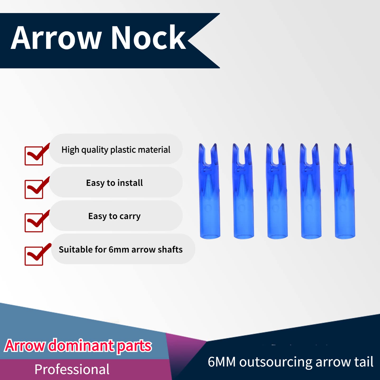 50 Pack Archery Arrow Nock, Arrow Nock Practical Archery Accessor Portable, for DIY Hunting Arrows Recurve Bow Compound Bow 6mm Shaftment(Blue)