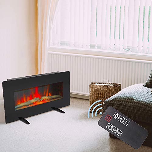 36 Inch Electric Fireplace with Remote Control,1400W Wall Hanging/Fireplace Single Color/Fake Wood/Heating Wire/with Small Remote Control Black