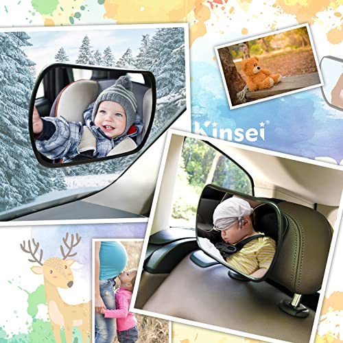 KINSEI Baby Car Mirror - Rear View Baby Car Back Seat Mirror - Child Observation Mirror Wide Convex and Shatterproof - 2 way of Connection Suitable for both Rear-facing and Forward-facing