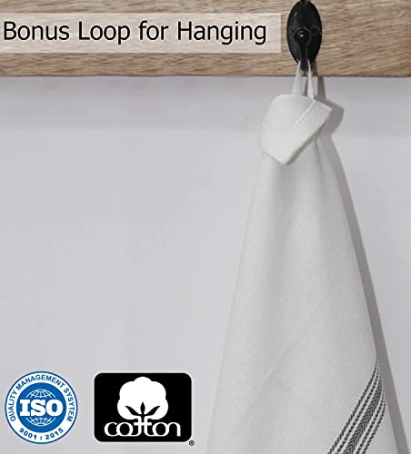 COTTON CRAFT - Scandia Stripe 12 Pack - Pure Cotton - Professional Commercial Restaurant Grade Kitchen Dish Tea Towel Cloth Napkins - Low Lint Sturdy Weave - Reusable - 16x28-30 Ounces - Charcoal