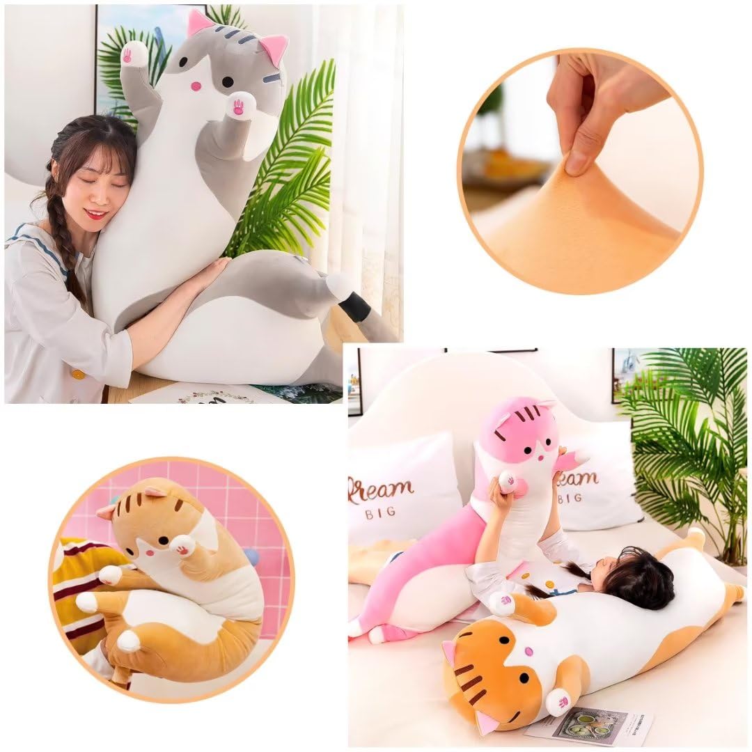 SHINUOER Long Cat Plush Pillow Cat Body Pillow,Gray Cat Stuffed Animals Soft Plushies Kawaii Stuffed Kitten Plush Toy for Kids Girlfriend(Gray, 19.7Inch)