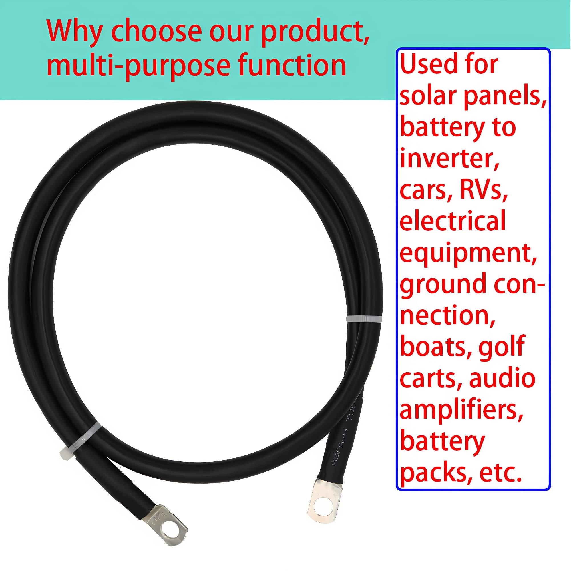 4 AWG Battery Cables, Gauge Power Inverter Cables with 5/16" Ring Terminals for Solar, RV, Auto, Marine Car, Boat (Length 3 ft