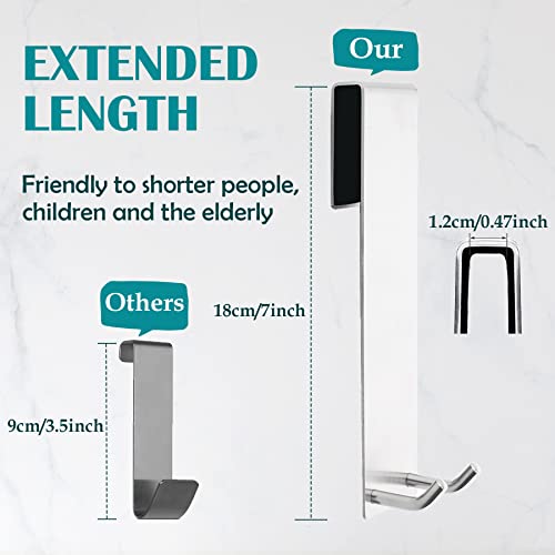 BOSHAn 2Pcs Stainless Steel Long Hook,Hook Behind The Door,Simple No-Perforation Double Hook,Towel Coat Bathrobe Hook Rack,Suitable for Bathroom,Kitchen,Partition Door (2, Silver)