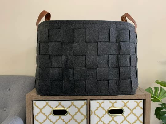 Extra Large Decorative Felt Basket Storage Bin Cube Organizer Playroom Nursery Books Toys Laundry 24"x15"x17" (Dark-gray)