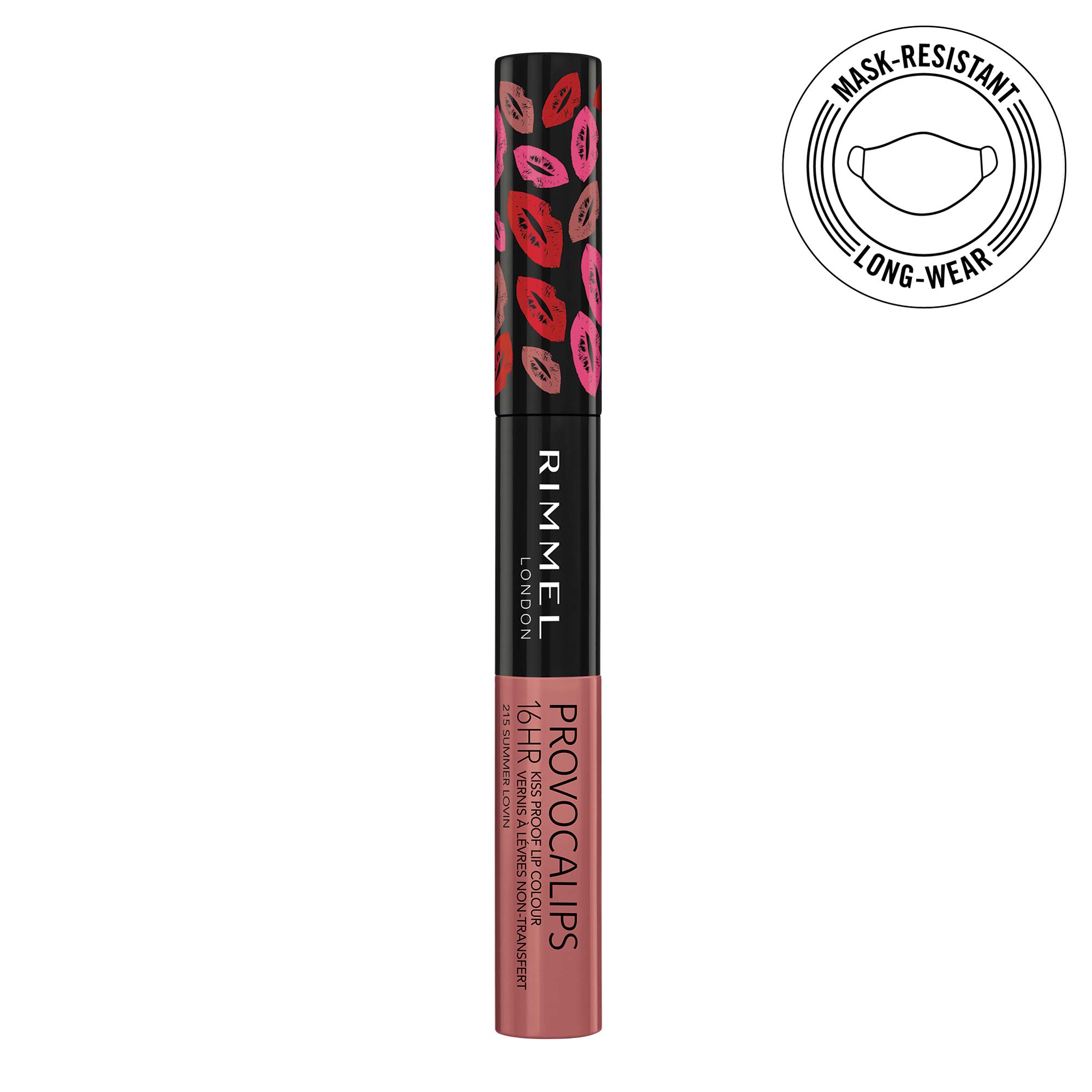 Rimmel London Provocalips 16hr Kiss-Proof Lip Color - Two-Step Liquid Lipstick to Lock in Color and Shine - 215 Summer Lovin, .14 fl.oz.