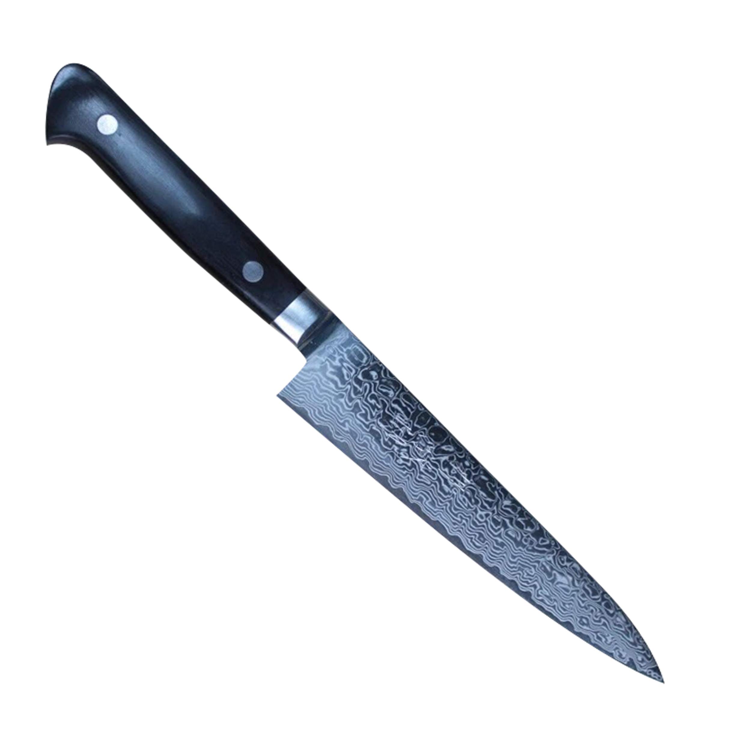 JCK ORIGINAL Kagayaki Japanese Chef’s Knife, KGRP-1 Professional Petty Knife, Polished Patterned Damascus Stainless Steel with Ergonomic Black Pakka Wood Handle, 5.9 inch