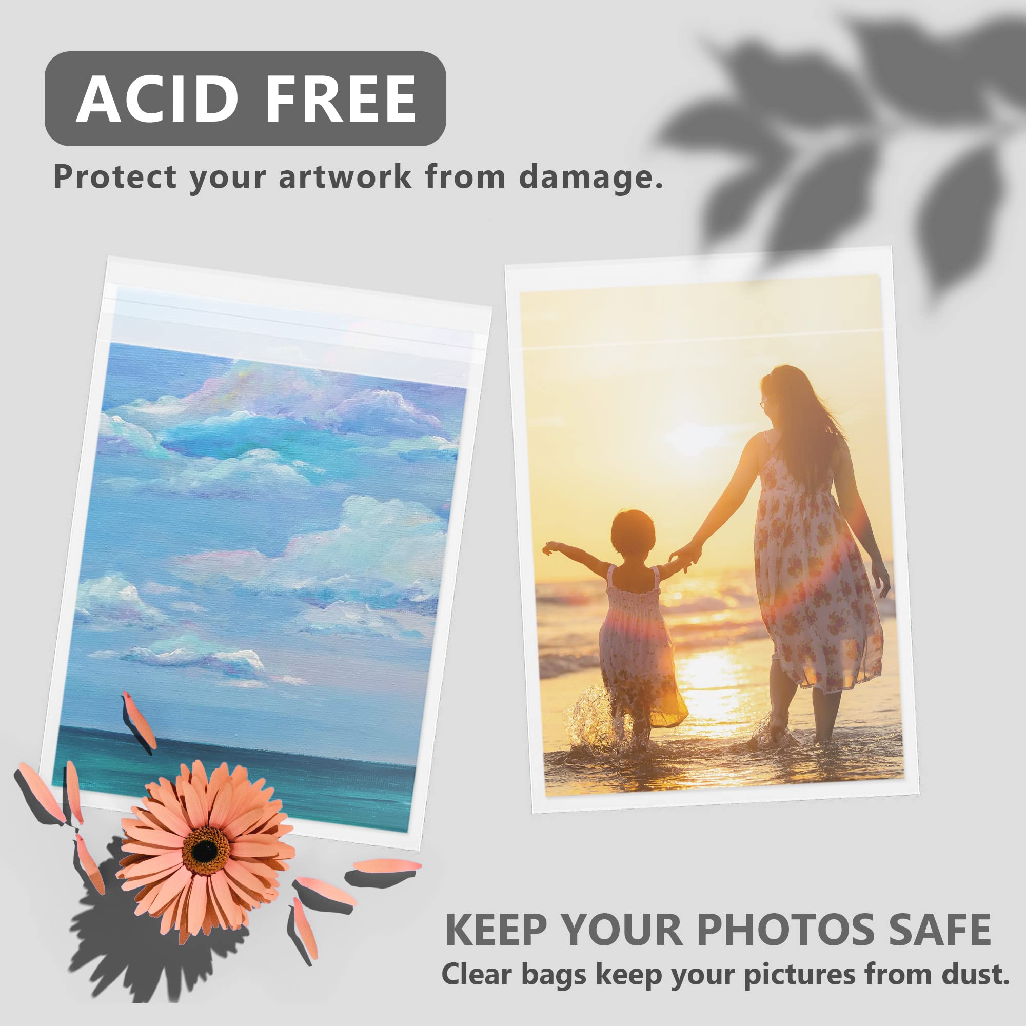 50 Pack Acid-Free Crystal Clear Sleeves Storage Bags for 11x17 Art Prints/Pictures/Photos/Framing Mat Mattes (Bag Size: 11 3/7"x17 1/2")
