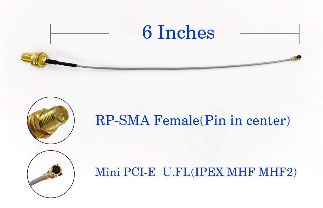 Tenmory UFL to SMA Mini PCI U.FL to RP-SMA Female Ipex Connector Pigtail Antenna Extension Cable (6 inch (2 Pcs))