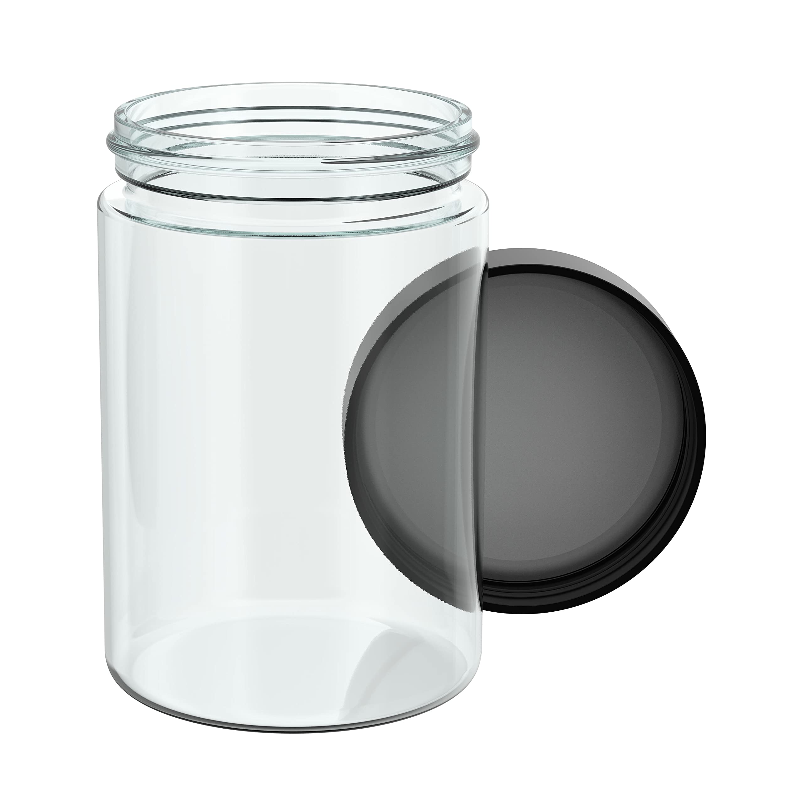 50pc 5 oz Glass Jar with Black Child Resistant Lid for flower packaging, makeup, candy, spice, candles, honey, and medicine