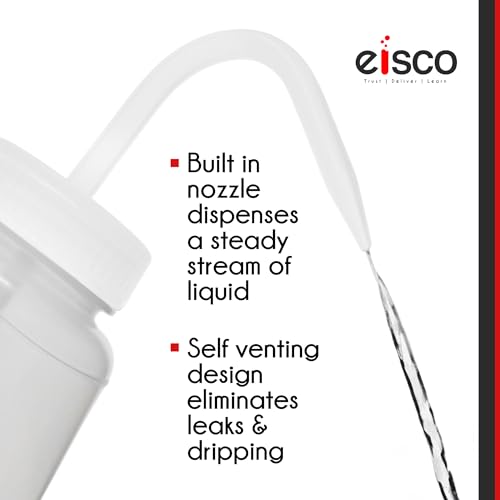 EISCO 6PK Wash Bottle for Ethanol, 500ml - Labeled with Color Coded Chemical & Safety Information (2 Color) - Wide Mouth, Self Venting, Low Density Polyethylene Labs