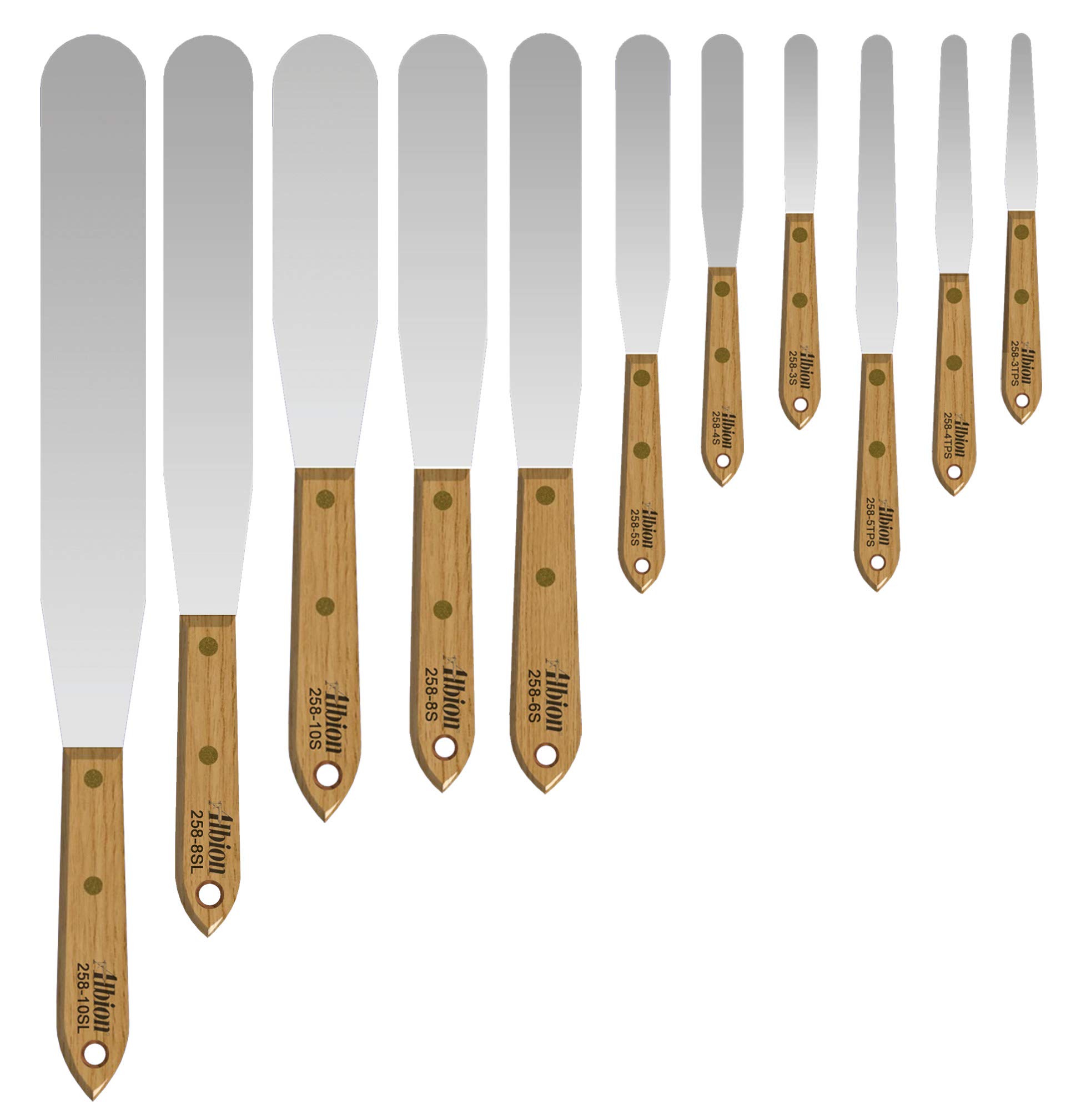 Albion Engineering Company 258-4S Classic Spatula, Stainless Steel, Hardwood Handle, 3/4" Wide Tip x 4" Long Blade