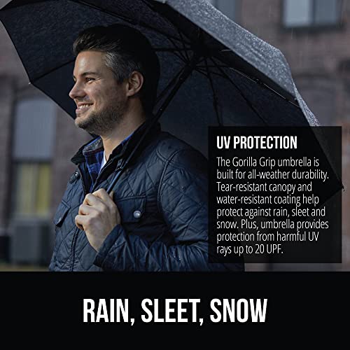 Gorilla Grip Compact Travel Umbrella for Rain, Windproof Reinforced Fiberglass Ribs, Coated, Portable, One-Click Automatic Open and Close, Collapsible and Lightweight Small Umbrella, 42 Inch, Black