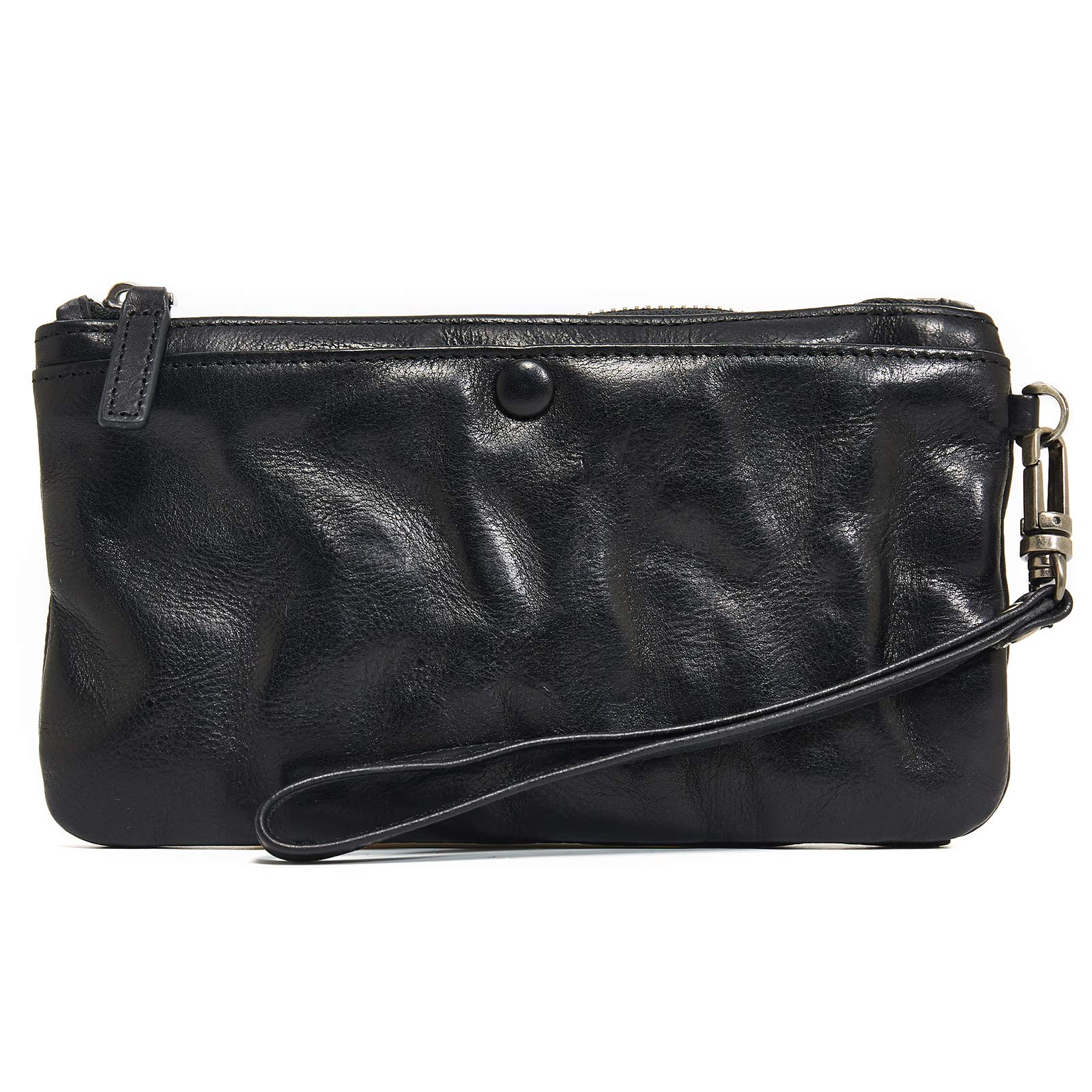 Ancicraft Womens Wallet Wristlet Leather Zippered Clutch Bag Phone Pouch with Snap Credit Card Holder Black Gift