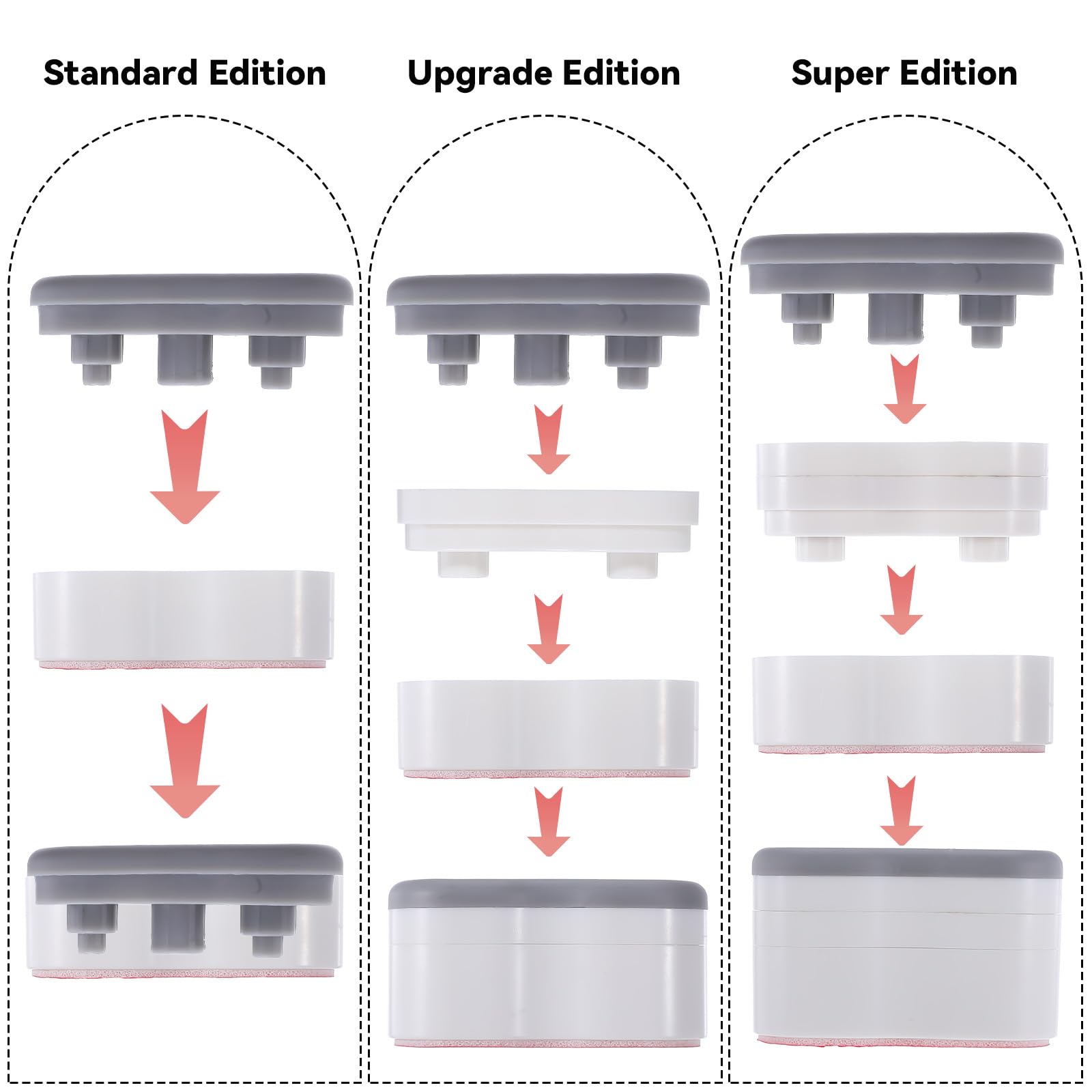 8Pcs Bidet Height-increasing Pads Toilet Seat Risers Toilet Lid Rubber Bumpers with 2 Heights Adjustment Grey & Clear Self Adhesive Universal Bidet Bumpers Replacement Bumpers for Toilet Seat
