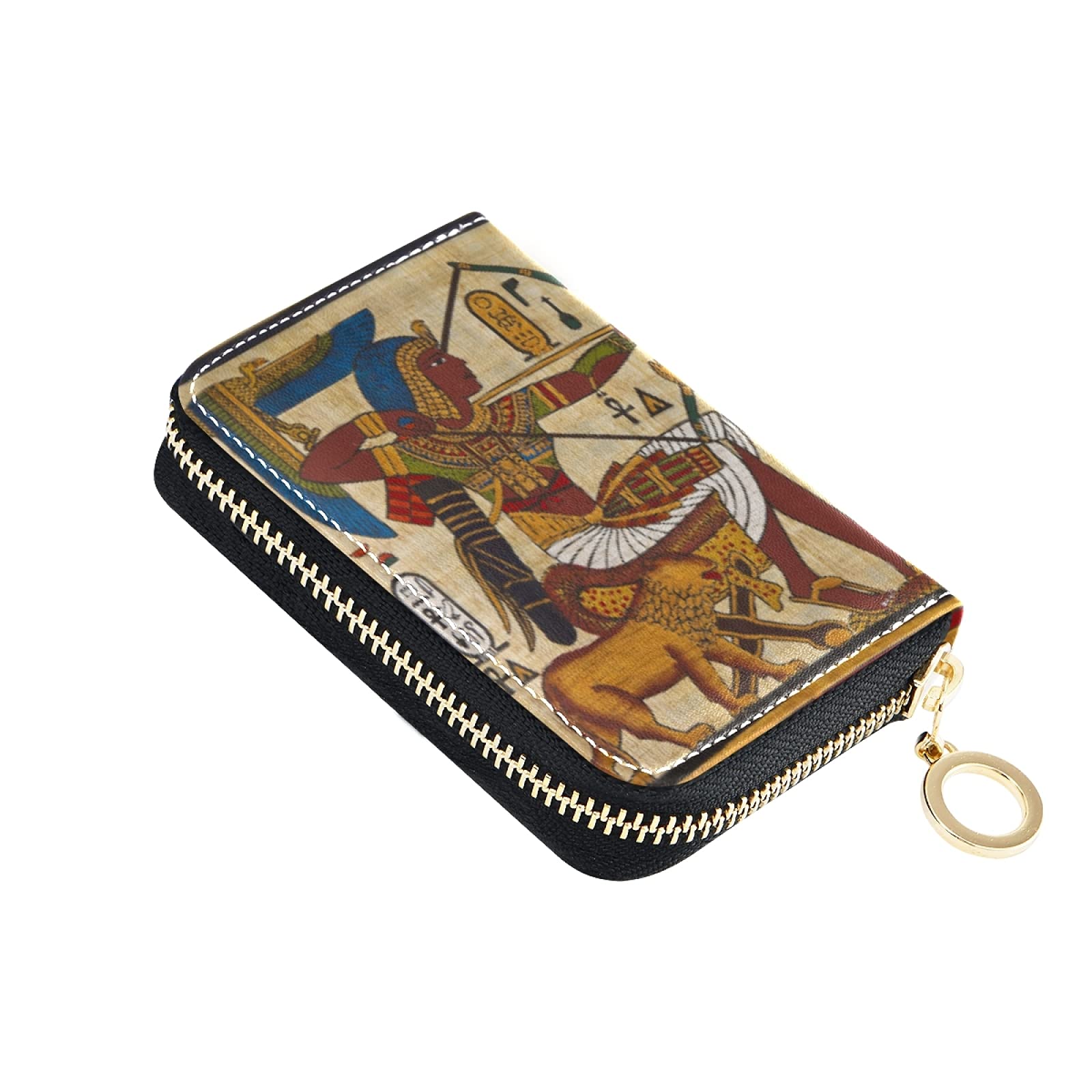 Ancient Egyptian Egypt Grey Credit Card Coin wallet, RFID Blocking Compact Women Leather Card Holder, Key Change Organizer, Zipper Purse Clutch Pouch Pocket