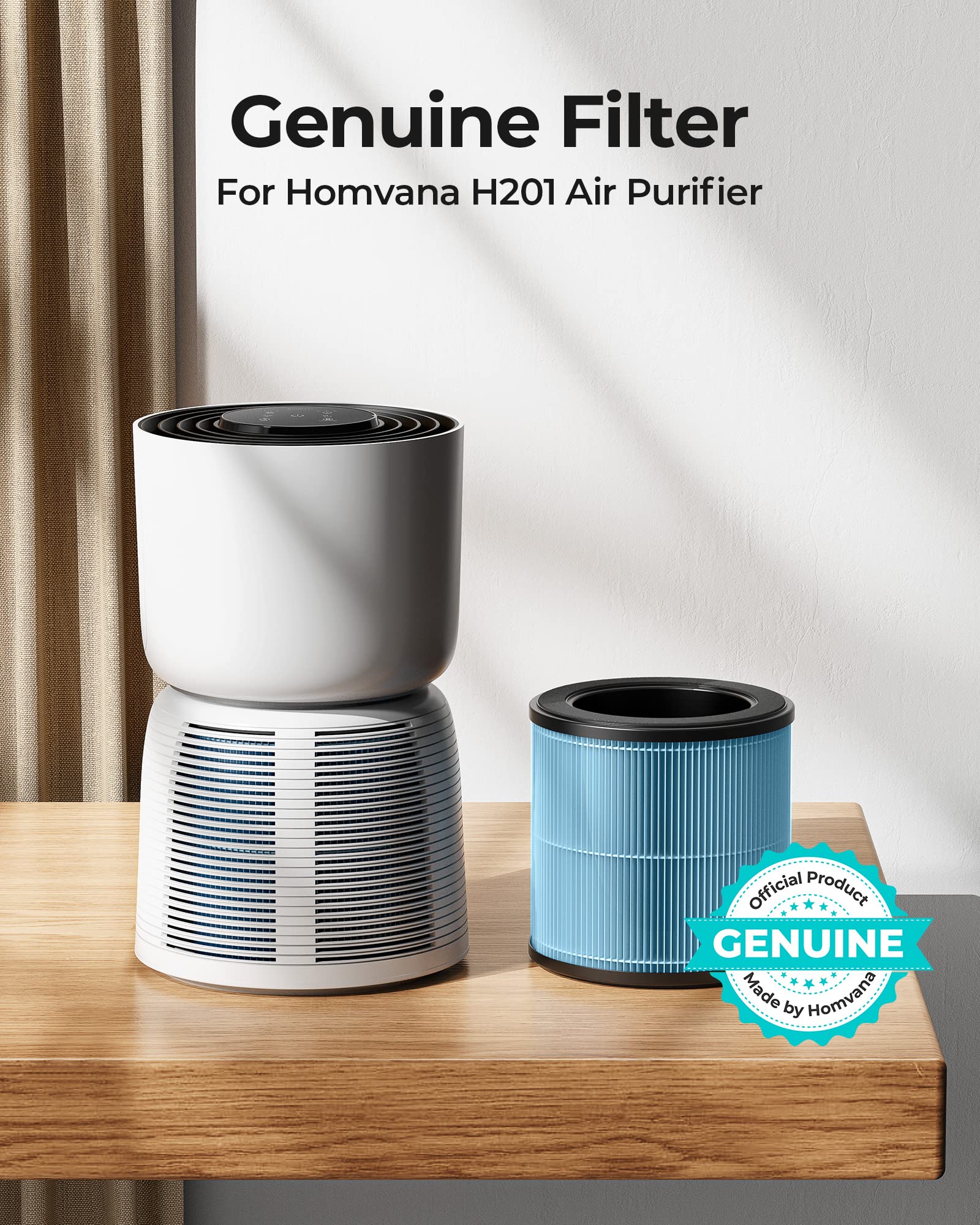Homvana H201 Air Purifier Replacement Filter, 3-in-1 True HEPA, High-Efficiency Activated Carbon 1 Pack