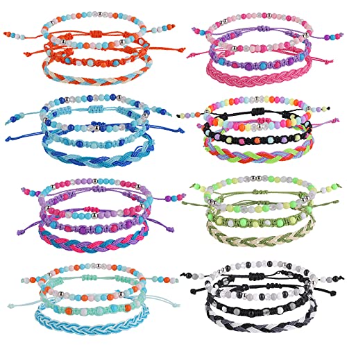 24 Pieces Surfer Woven Friendship Bracelet Handmade Braided Bracelets Adjustable Boho String Bracelets Jewelry for Women