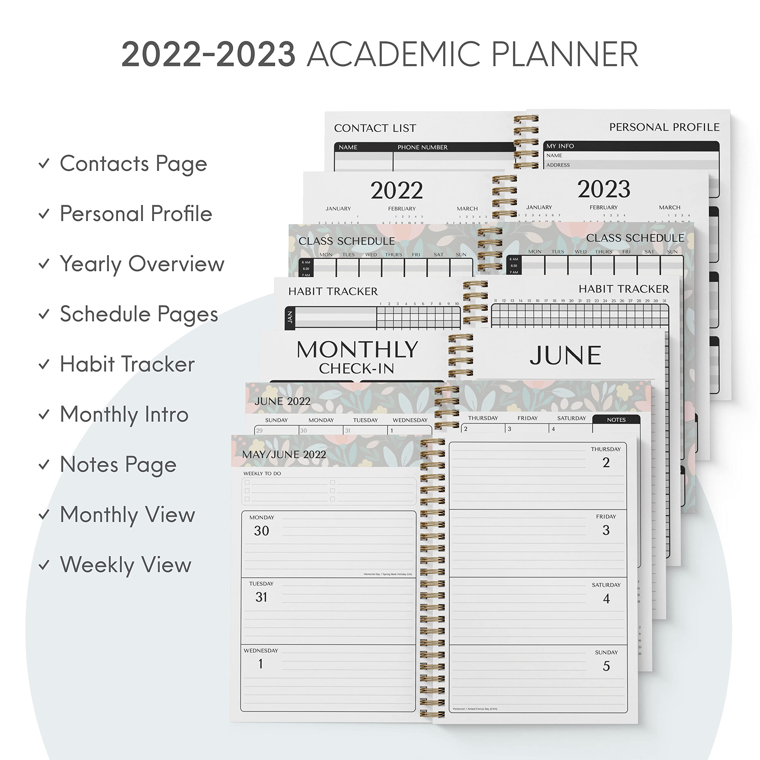 Academic Planner Yearly Monthly Weekly Daily Large Calendar Organizer by Bright Day Spiral Bound Dated Agenda Flexible Cover Notebook, June 2022 - July 2023, 8.25 x 6.25, Black Floral