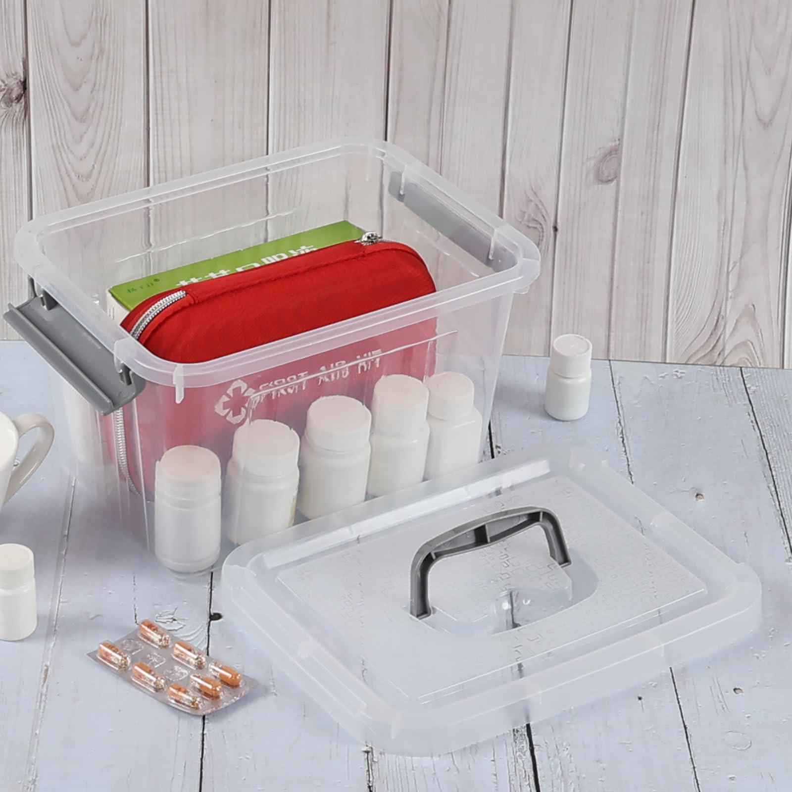 Udotry 6 Quart Clear Plastic Storage Latching Bins with Handle, Small Plastic Boxes with Lids, 6 Packs