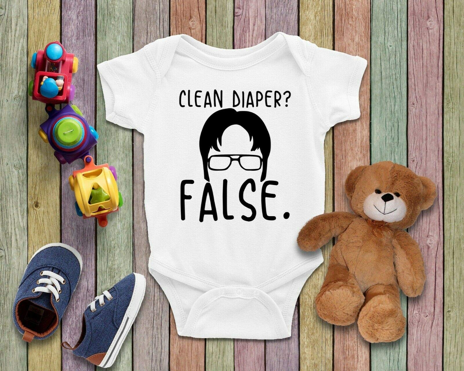 The Office Clean Diaper - False Funny Dwight Shrute Dirty Diaper Baby Bodysuit (6 Months) White