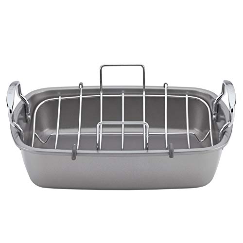 Circulon Nonstick Roasting Pan / Roaster with Rack - 17 Inch x 13 Inch, Gray