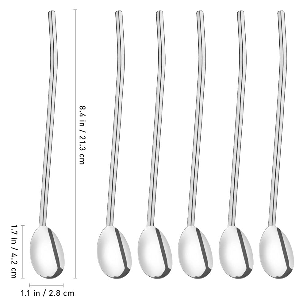 8 Pcs Stainless Steel Straws Spoons, Reusable Metall Straws Spoon with 2 Cleaning Brushes, 2 in 1 Snow Cone Straws Drinking Reusable Stainless Steel Ice Tea Long Spoons Straws for Cocktail Milkshake