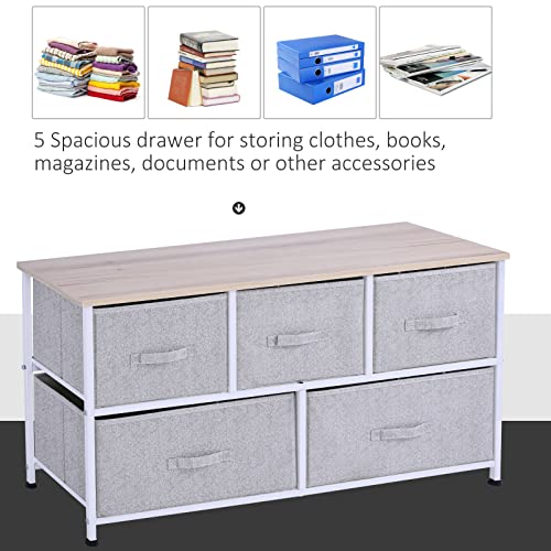 HOMCOM 40" L 5 Drawer Horizontal Storage Cube Dresser Unit Bedroom Organizer Livingroom Shelf Tower with Fabric Bins