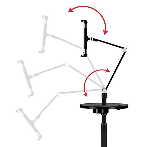 MagicHold Adjustable Metal Tablet Phone Stand Mount Holder Compatible with Ipad Pro, Ipad Air.ipad Mini,iPhone,Great for Office/Bed/Zoom/Netflix (Built in Cup/Phone Tray) (Black)