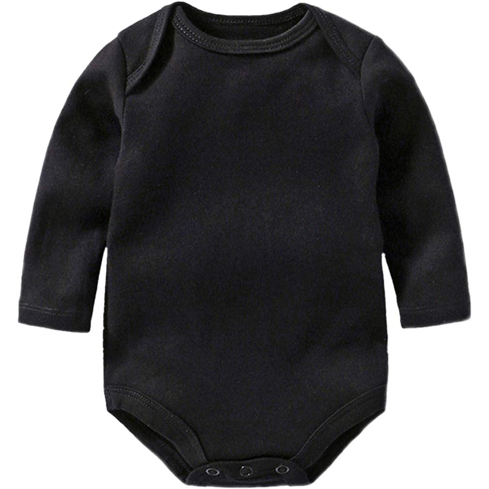 GLEAMING GRAIN Newborn Baby Bodysuits 100% Cotton Long-Sleeve Unisex Baby Black Onesies Infant Black Bodysuit 3 Months 5-Pack(Black,12M)