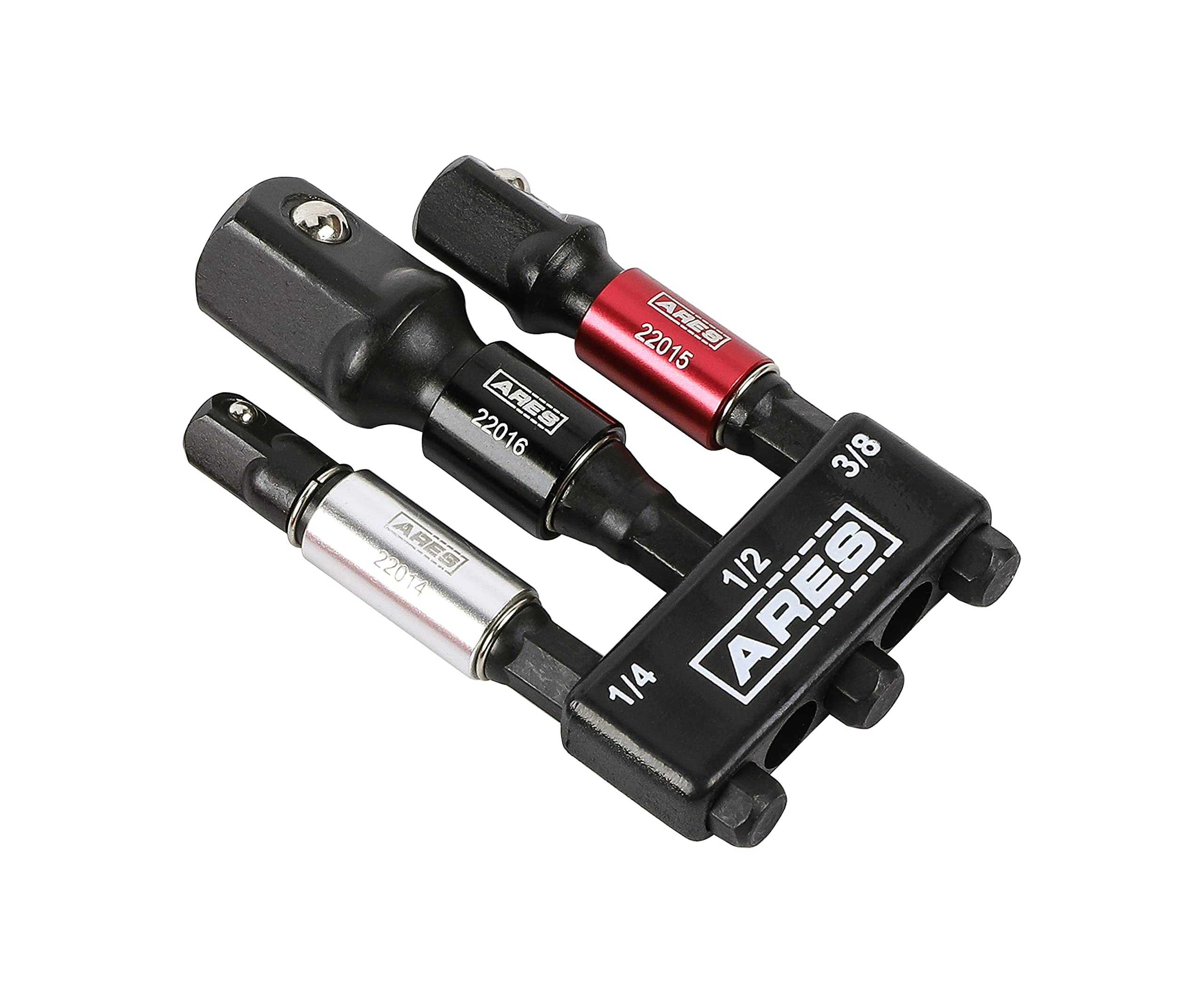 ARES 22011-3-Piece 3-Inch Impact Grade Socket Adapter Set with Color Sleeve - Turns Power Drill into High Speed Nut Driver - 1/4-Inch, 3/8-Inch, and 1/2-Inch Drive