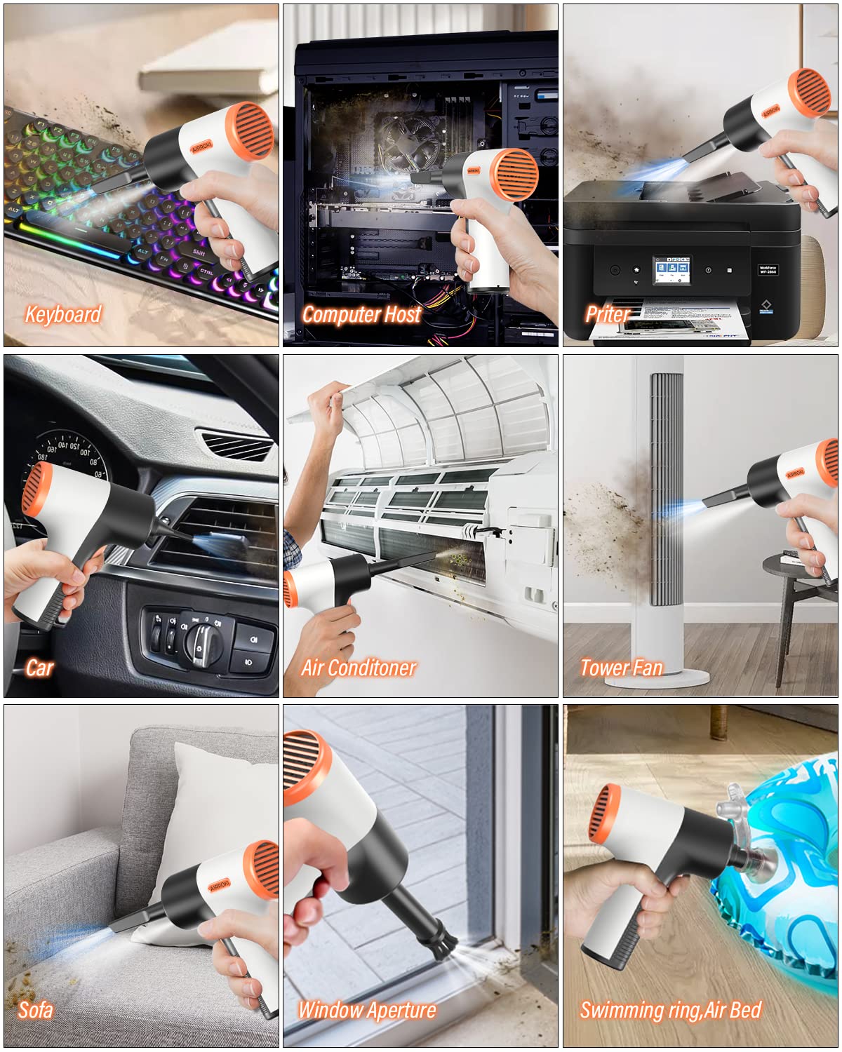 AIRROKI Compressed Air Duster - Cordless Air Duster for Computers, 100000 RPM 3 Speeds, 6000mAh Battery Rechargeable Compressed Air,Continuously 30mins Working for Computer Keyboard Cleaning