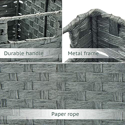 EZOWare 3pcs Weaving Storage Baskets, Multipurpose Wicker Organizer Bins Boxes with Handles for Shelf, Bathroom, Pantry, Accessories - Paper Rope Gray