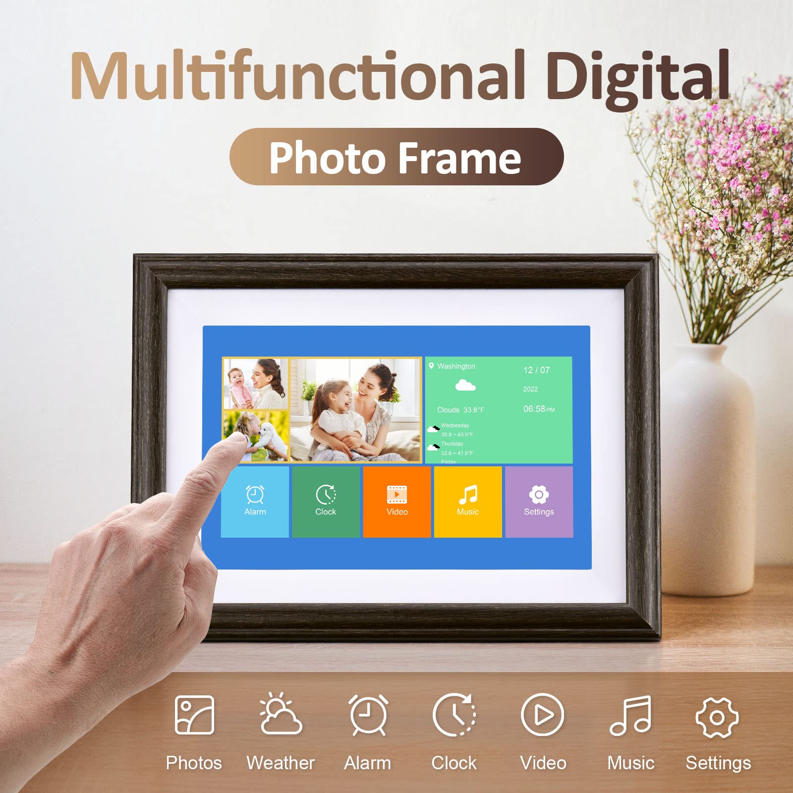 WiFi Digital Picture Frame, Pastigio 10.1" HD Wooden Digital Photo Frame with Delicate LCD Display, 16GB Storage, Auto-Rotate, Instant Share Photos and Videos via App, Email, Cloud from Anywhere