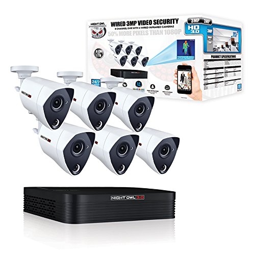 Night Owl WM-861P-3MP 8 Channel 3MP Extreme HD Video Security DVR with 1 TB HDD and 6X 3MP Wired Infrared Cameras