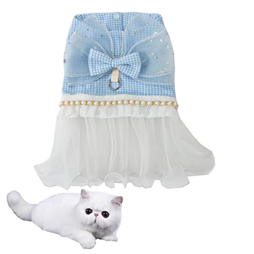 Cat Dress Harness with D Ring Summer Princess Style Seersucker Mesh Skirt Bow Dress for Small Medium Dogs Cats Girl Chihuahua Yorkie Teddy Pet Clothes (X-Large)