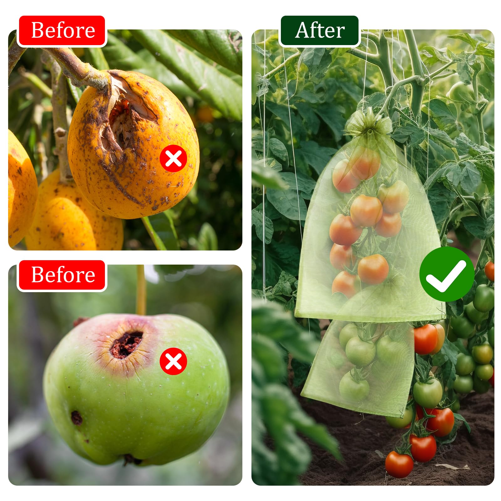 50 PCS 6X9 inches Fruit Protection Bags,Fruit Bags for Fruit Trees,Fruit Bags Protection,Green Netting Fruit Cover Bags Drawstring Mesh Fruit Protectors Pest Barrier for Fruit Trees Veggies Garden