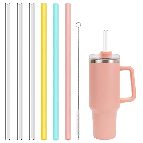 6Pcs Replacement Straws for 40oz Stanley Travel Tumbler, Long Replacement Straws with Cleaning Brush, 11.8 Inch Reusable Silicone Straws Compatible with Stanley 40oz Cup