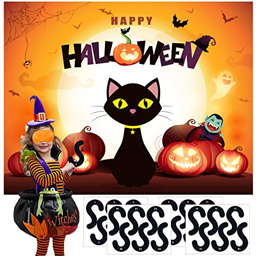 MISS FANTASY Halloween Games for Kids Pin the tail on The Cat Halloween Party Activities for Kids Party