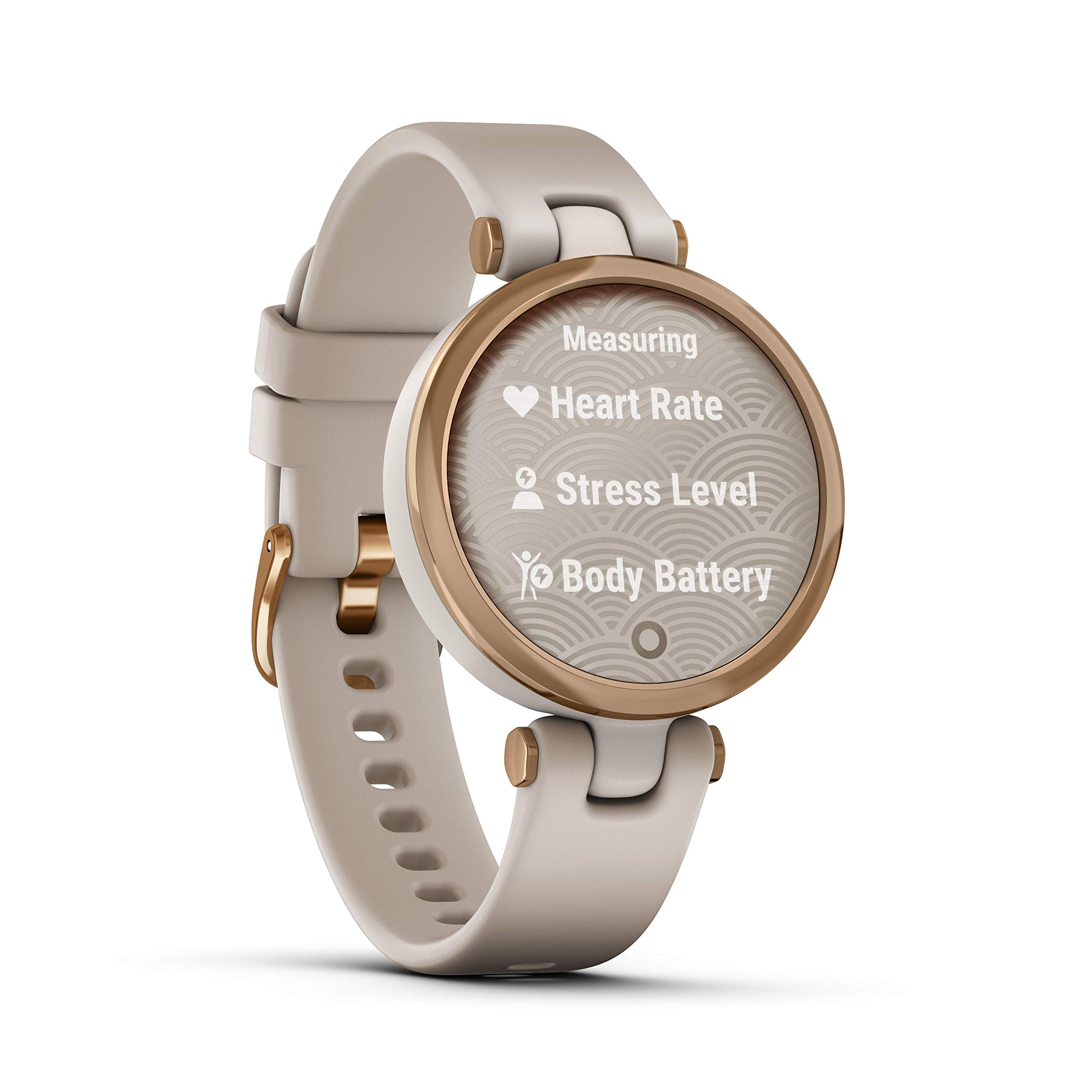 Wearable4U Garmin Lily Women’s Fitness Sport Smartwatch Power Pack Bundle (Rose Gold Bezel with Light Sand Silicone Band), Gift for Mom