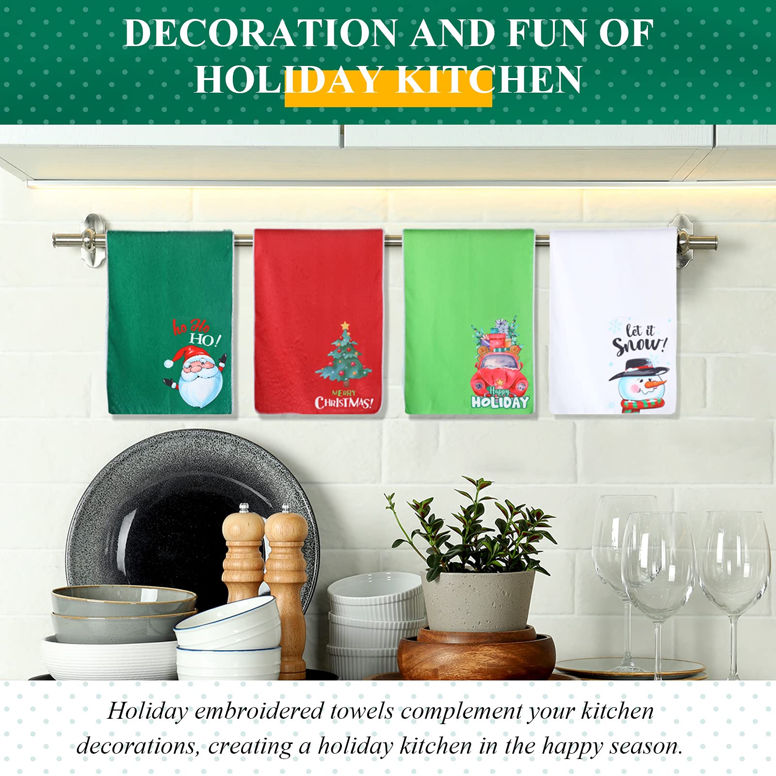4 Pieces Christmas Kitchen Dishtowel Microfiber Peppermint Candy Dishtowel Large Holiday Kitchen Towels Xmas Tree Merry Christmas Hand Towel for Kitchen Decoration, 15.7 x 23.6 Inches (Adorable Style)